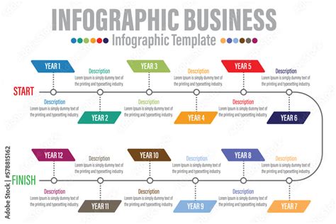 Vetor De 12 Steps Modern Timeline Diagram Calendar With Yearly Workflow And 4 Square