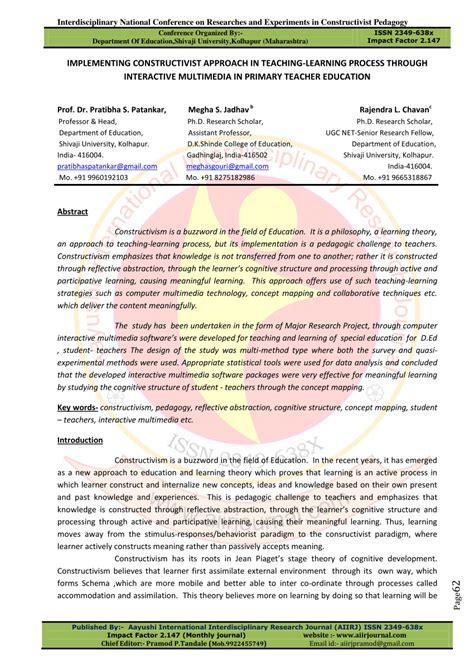 Pdf Implementing Constructivist Approach In Teaching Learning Process