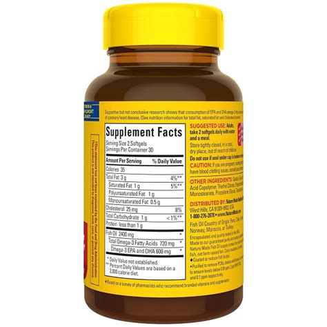 Nature Made Burp Less Fish Oil 1200 Mg 60 Softgels Fish Oil Omega 3