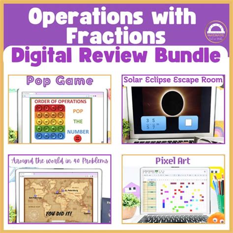 Operations With Fractions Activities Review Add Subtract Multiply Divide No Prep