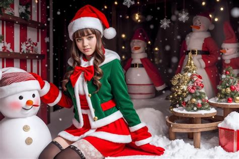 Premium AI Image Santa Claus GirlSexy Snow MaidenRed Fur Coat Stockings Forest Winter Cold