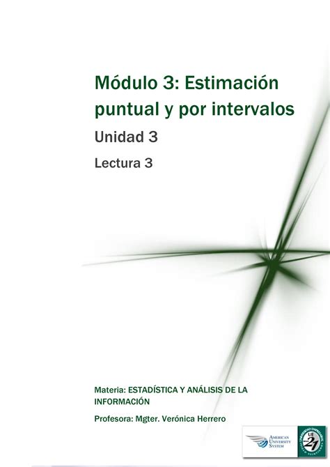 Lectura 3 Estimación puntual y por intervalos MÛdulo 3 EstimaciÛn