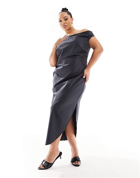 Asos Design Curve Robe Mi Longue En Bengaline à épaules Tombantes