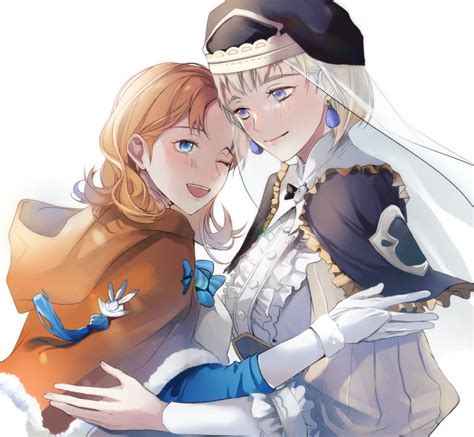 Safebooru 2girls Annette Fantine Dominic Blonde Hair Blue Eyes Brown