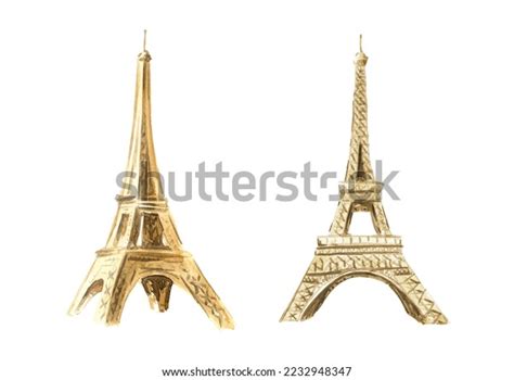 흰색 배경에 수채화 그림을 그린 에펠탑 스톡 일러스트 2232948347 Shutterstock