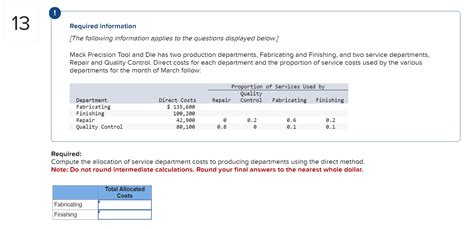 Solved Required Compute The Allocation Of Service Department