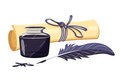 Premium Vector Scroll Of Old Parchment With Inkwell And Quill Folded