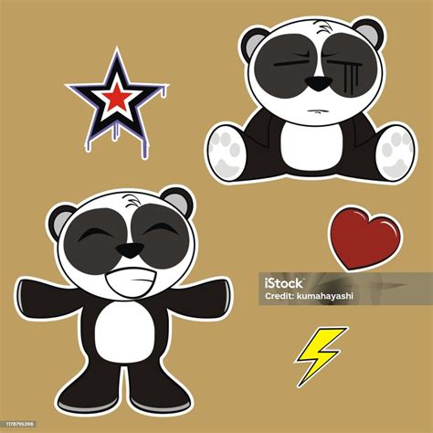 Ilustración De Lindo Oso De Panda Kawaii Expresiones Colección Set0 Y