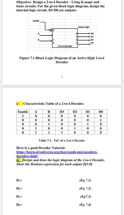 Solved Objective Design A To Decoder Using K Maps And Chegg