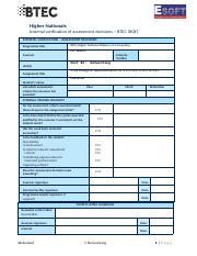Internal Verification Checklist For BTEC Networking Assignments