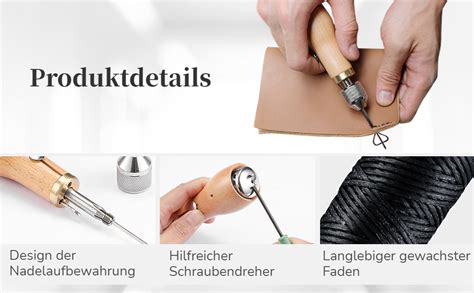 Leder Nähwerkzeug Set Leder Stich Nähahle gewachster Faden gebogene und konische Nadeln