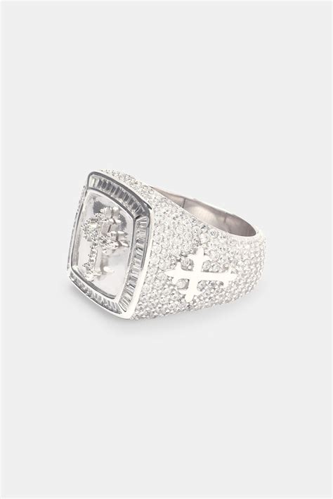 Iced Cross Signet Ring White 20mm Mens Rings Shop Signet Rings At