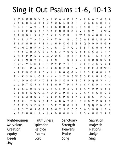 Sing It Out Psalms 1 6 10 13 Word Search Wordmint