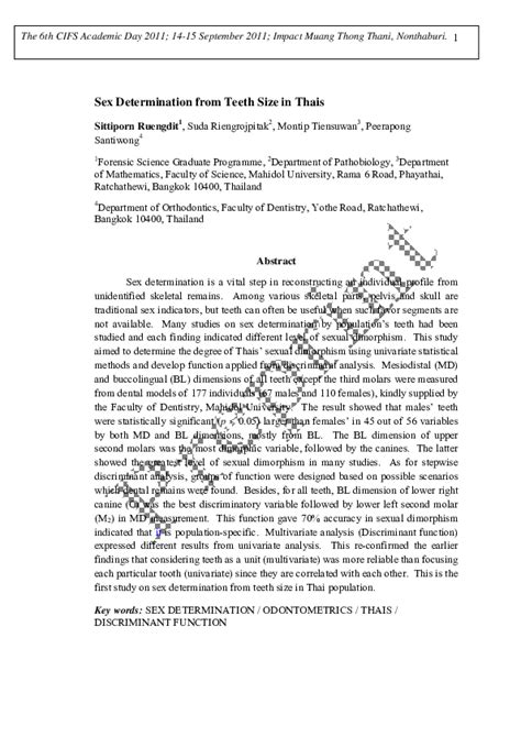 Pdf Sex Determination From Teeth Size In Thais