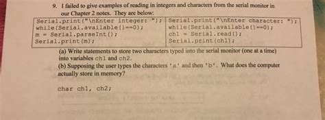 Solved 9 I Failed To Give Examples Of Reading In Integers Chegg Com