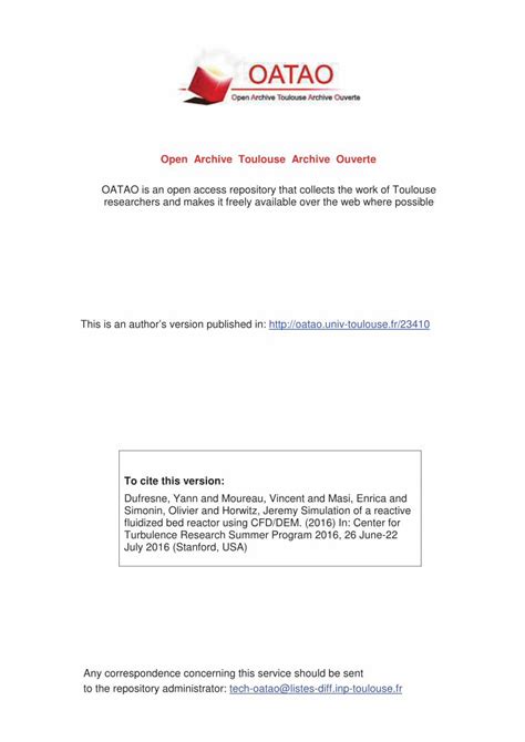 Pdf Open Archive Toulouse Archi Ve Ouverte · Fluidized Bed Reactor Using Cfddem2016 In