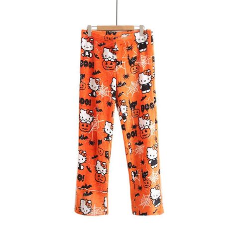 New Sanrio Hello Kitty Pajamas Pants Women Autumn Winter Warm Flannel
