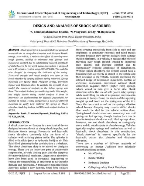 Design And Analysis Of Shock Absorber Pdf