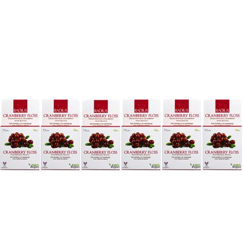 Radius Vegan Xylitol Antibacterial Cranberry Floss 55 Yards Pack Of 6