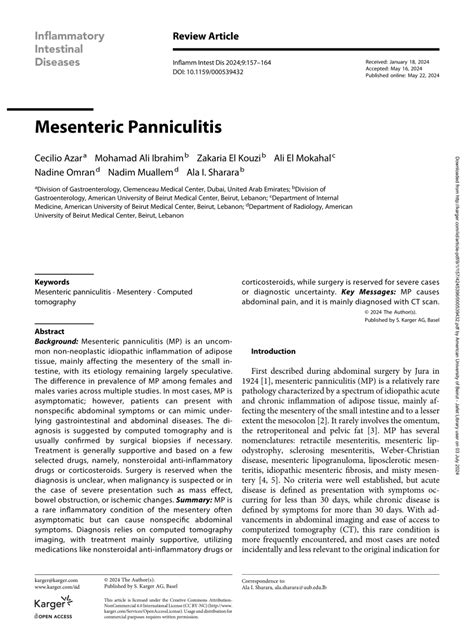 Pdf Inflammatory Intestinal Diseases Mesenteric Panniculitis