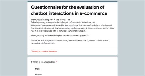 Questionnaire For The Evaluation Of Chatbot Interactions In E Commerce Rahida V