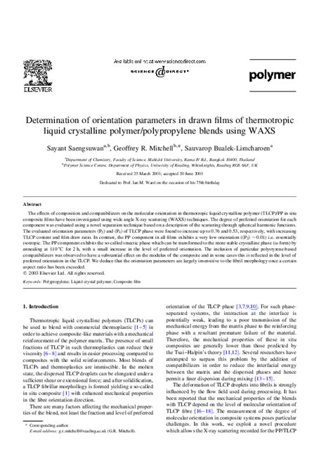 Pdf Determination Of Orientation Parameters In Drawn Films Of Thermotropic Liquid Crystalline