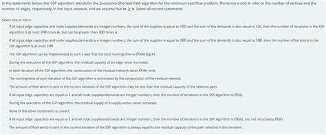 Solved In The Statements Below The Ssp Algorithm Stands
