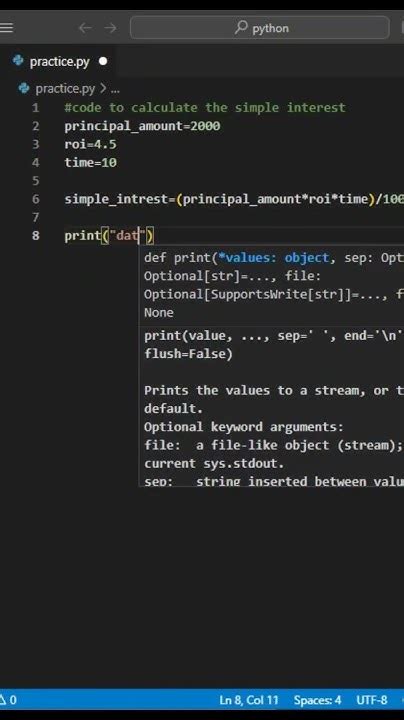 Code To Calculate The Simplest Interest Python Coding Code