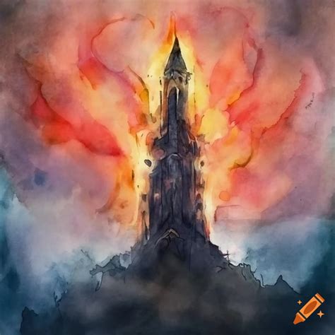 Watercolor Of Heides Tower Of Flame From Dark Souls 2 On Craiyon