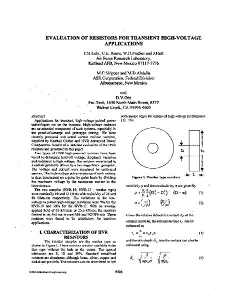 Pdf Evaluation Of Resistors For Transient High Voltage Applications