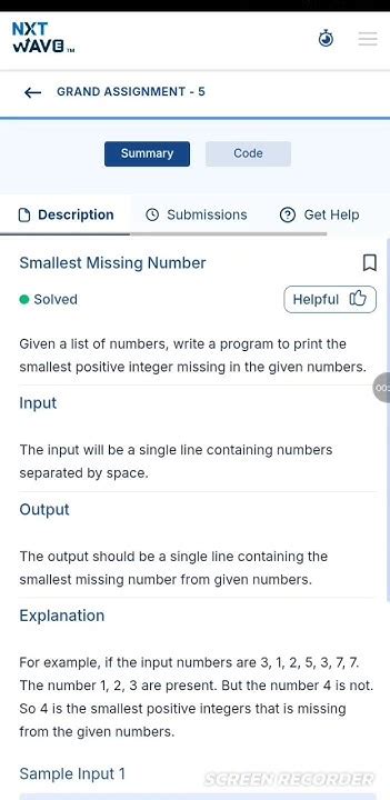 Grand Assignment 5 Smallest Number Missing Using Python Ccbp Nxtwave Nxtwaveccbp4 Python