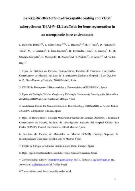 Pdf Synergistic Effect Of Si Hydroxyapatite Coating And Vegf Adsorption On Ti6al4v Eli