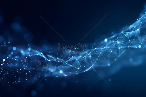 다각형 메쉬와 빛나는 점으로 추상 파란색 배경