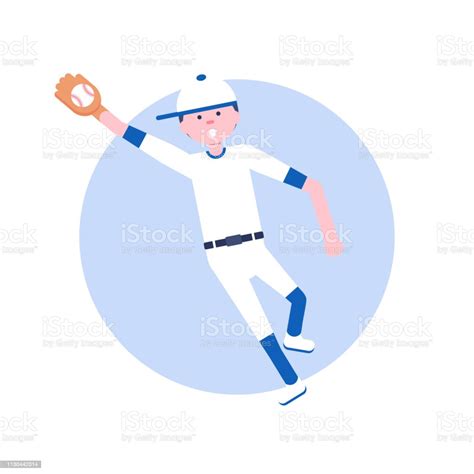 벡터 일러스트입니다 평면 스타일에 야구 만화 문자입니다 야구 선수 글러브와 모자에 공입니다 팀 게임입니다 포 수 아이콘 경쟁에 대한 스톡 벡터 아트 및 기타 이미지 Istock