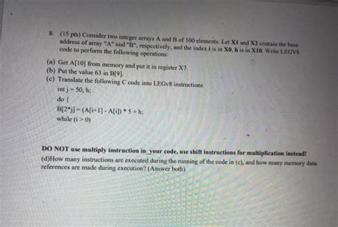 Solved 8 15 Pts Consider Two Integer Arrays A And B Of