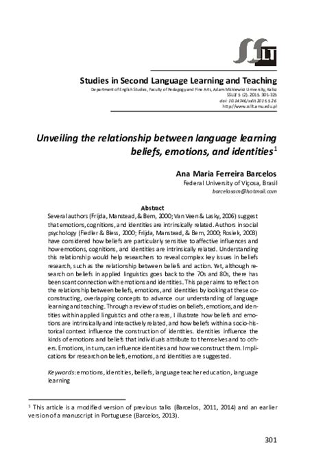 Pdf Unveiling The Relationship Between Language Learning Beliefs Emotions And Identities