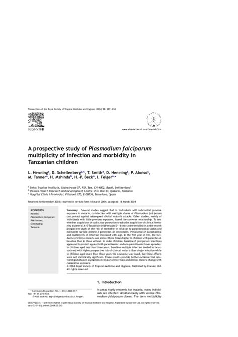 Pdf A Prospective Study Of Plasmodium Falciparum Multiplicity Of