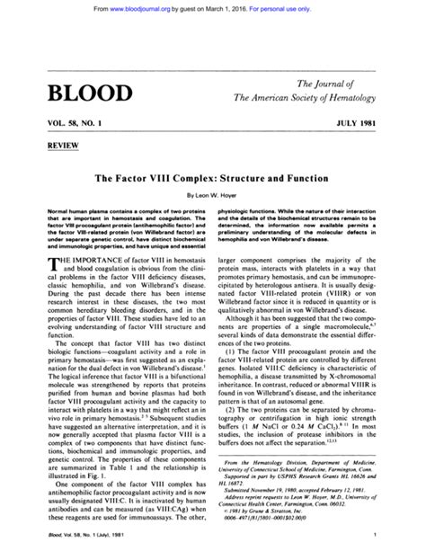 The Factor Viii Complex Structure And Function