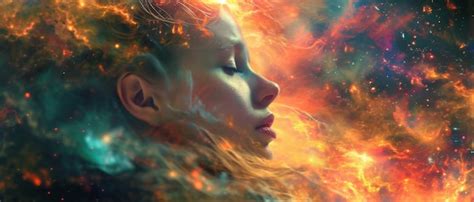 Mulher envolvida em viagem astral mística durante experiência de quase