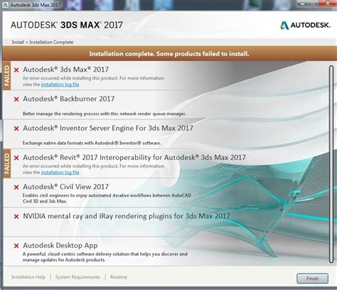 Solved 3ds Max 2017 Installation Complete Some Products Have Failed To Install Autodesk