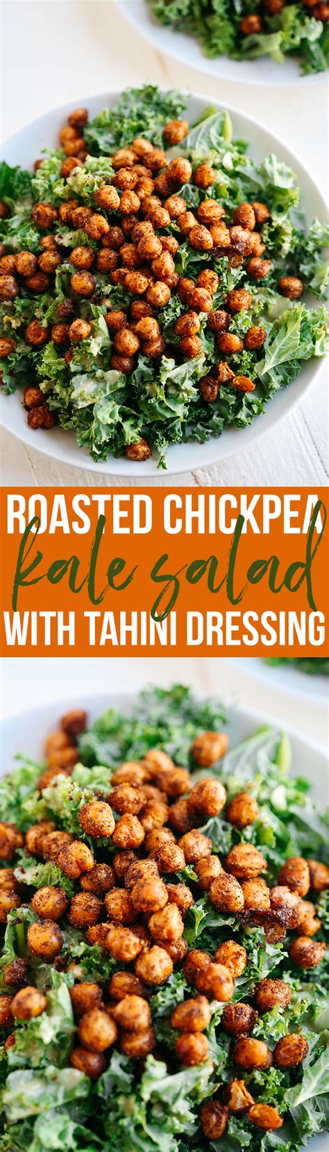 Roasted Chickpea Kale Salad With Tahini Dressing Eat Yourself Skinny
