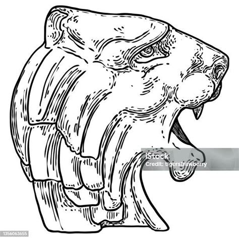 호랑이 머리 장식 포효 상징 배지 또는 라벨고양이 얼굴 흰색 배경에 고립 된 호랑이 으르렁 거리는 초상화 벡터 고양잇과에 대한 스톡 벡터 아트 및 기타 이미지 Istock