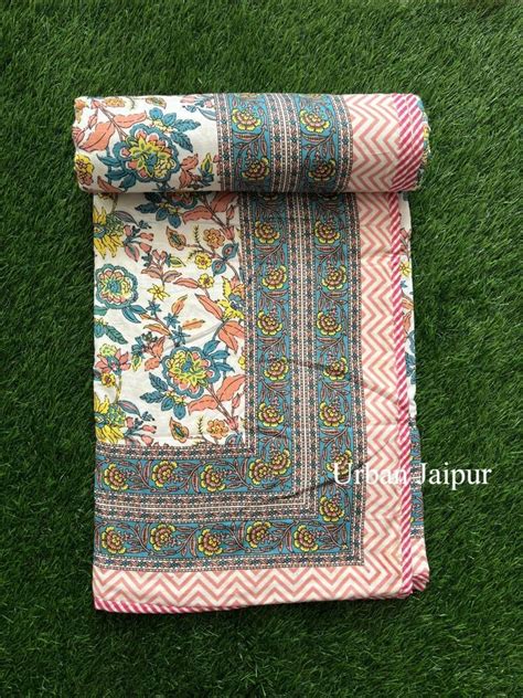 Floral Print Mulmul Cotton Dohar Single Bed Multicolour Urban Jaipur
