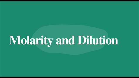 Molarity And Solution Youtube