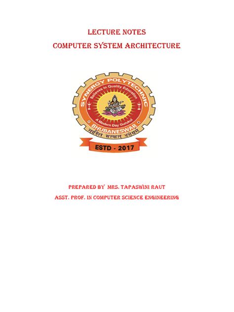 Lecture Notes Computer System Architecture Pdf Computer Data
