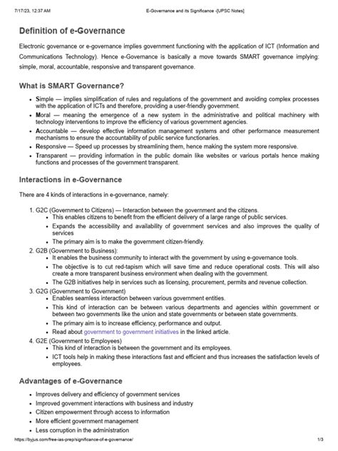 E Governance And Its Significance Upsc Notes Pdf Computing