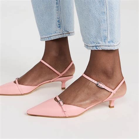 Light Pink Pointed Toe Buckle Ankle Strap Kitten Heel Pumps