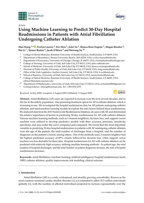 Pdf Using Machine Learning To Predict 30 Day Hospital Readmissions In Patients With Atrial