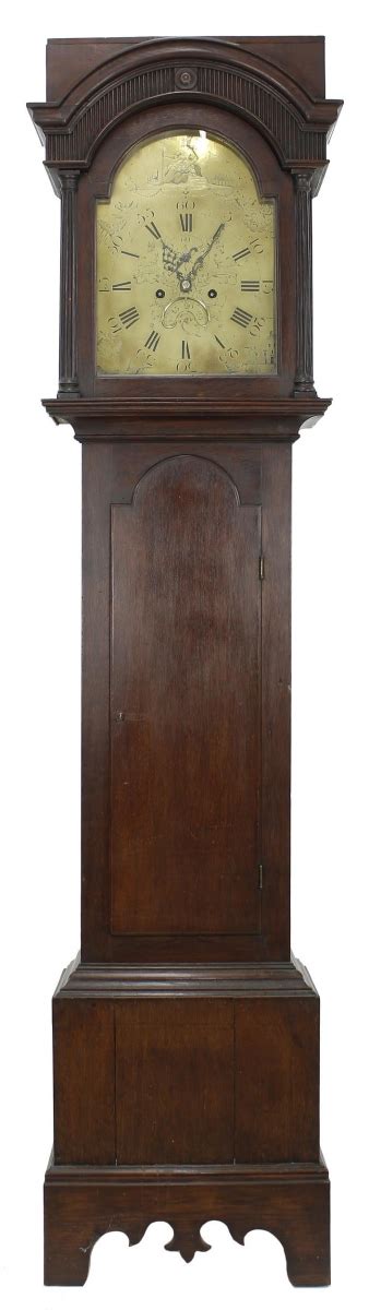 Oak Eight Day Longcase Clock The 12 Brass Arched Dial Signed Thomas