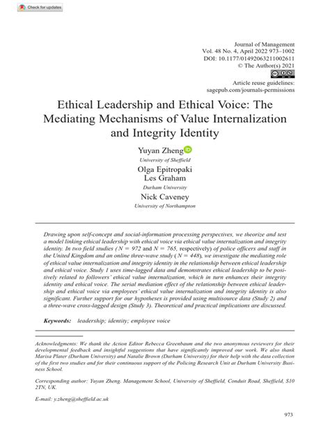 Zheng Et Al 2021 Ethical Leadership And Ethical Voice The Mediating